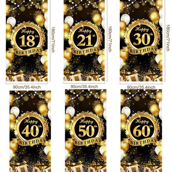 Black Gold Birthday Balloon Banner Cheer 18th 21st 30 40 50 60th ...