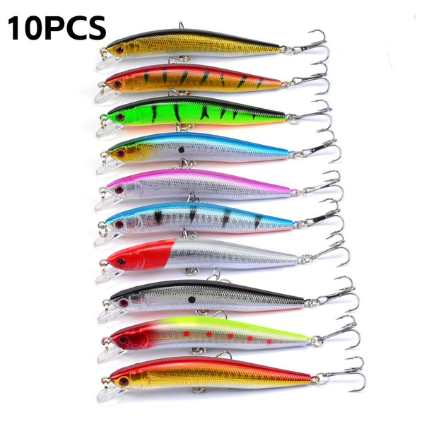 10PCS Minnow Fishing Lure 95mm 8g Floating Hard Bait Wobbler Jig Bait Crankbait Carp Striped ...
