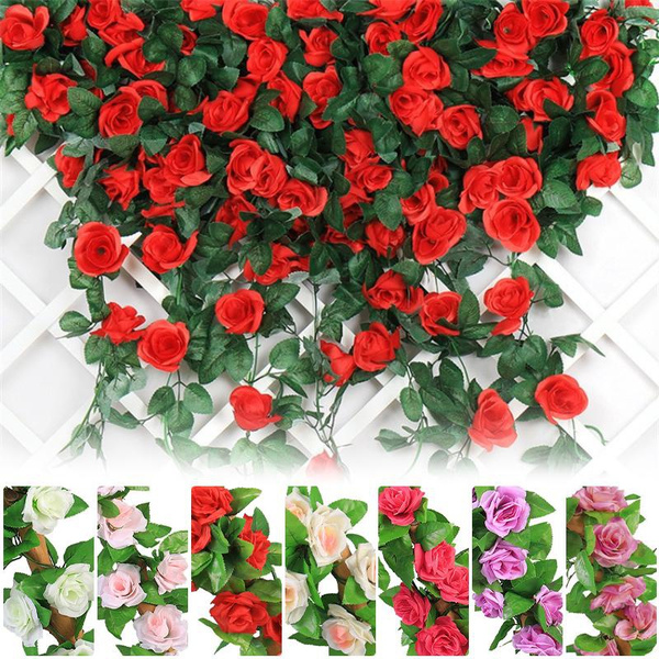 1-4Pcs 2.4 Meters Fake 9 Head Rose Rattan Artificial Rose Garland ...