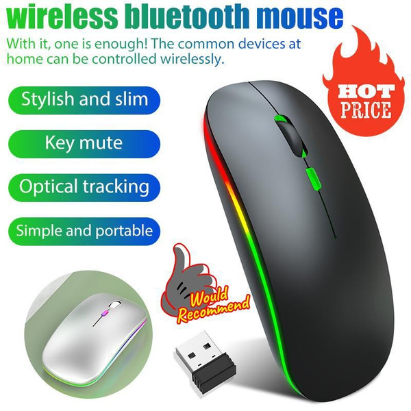 Wireless Computer Mouse USB Rechargeable RGB Office Mice Dual Mode 2.4G ...