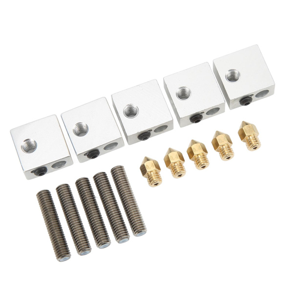 15 Pcs 3D Printer Hotend Kit Stainless Steel Tube Brass Nozzle Heating Block 3D Printer Hotend ...