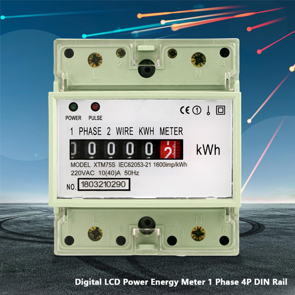 Electric Meter, 6 Pole Width 2 LED Indicators 1 Phase Din Rail Energy ...