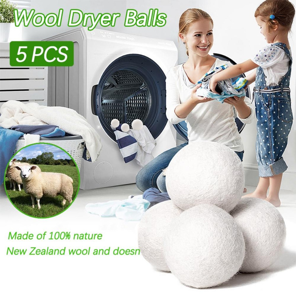 5PCS Wool Dryer Balls Reusable Natural Organic Laundry Fabric Softener ...