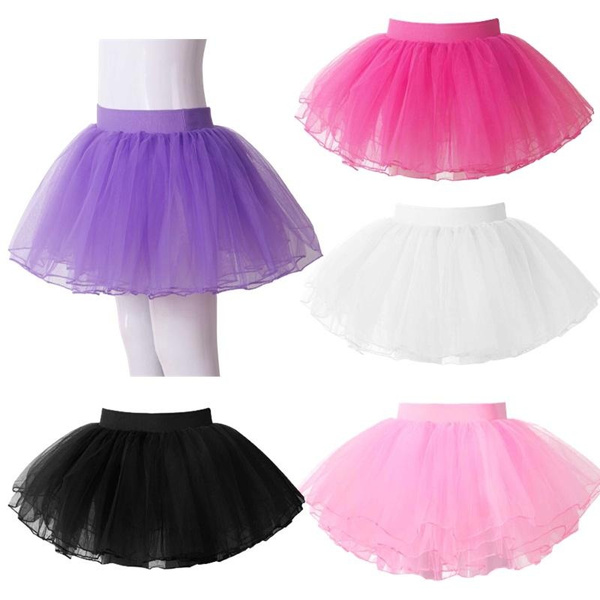 Kids Girls Dance Clothing Elastic Waistband Tutu Mesh Skirt Solid Color ...