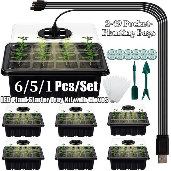2023 New 6/5/1Pcs/Set Plant Growing Tray Set LED Light Nursery Pots ...