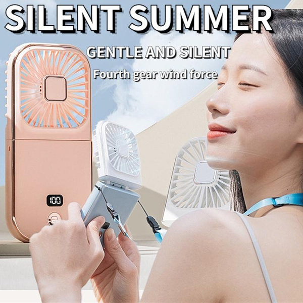 Mini Cooling Fan Foldable Neck Hanging Fan USB Adjustable Rechargeable ...