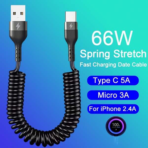66W 5A USB Type C Spring Car Fast Charging Cable for Mobile Phones Fast ...