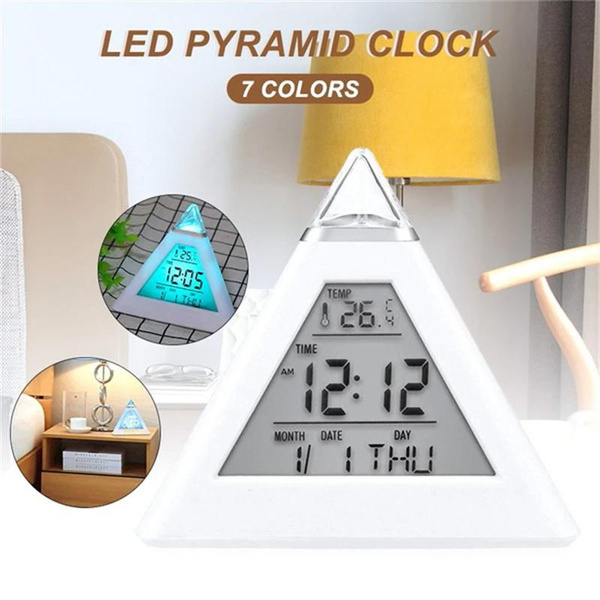 Pyramid LCD Alarm Table Clock Thermometer Digital Table Clock 7 Colors ...