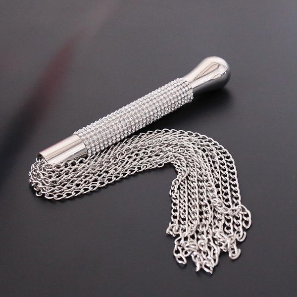 New Metal Alloy Chain Tassel Short Horse Riding Whip Crop Crystal Handle Slave BDSM Flogger ...