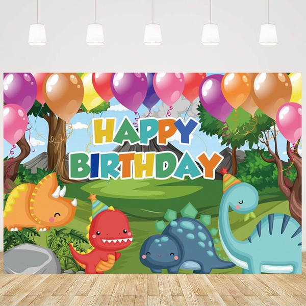 Dinosaur Theme Happy Birthday Backdrop Banner Watercolor Dinosaur ...