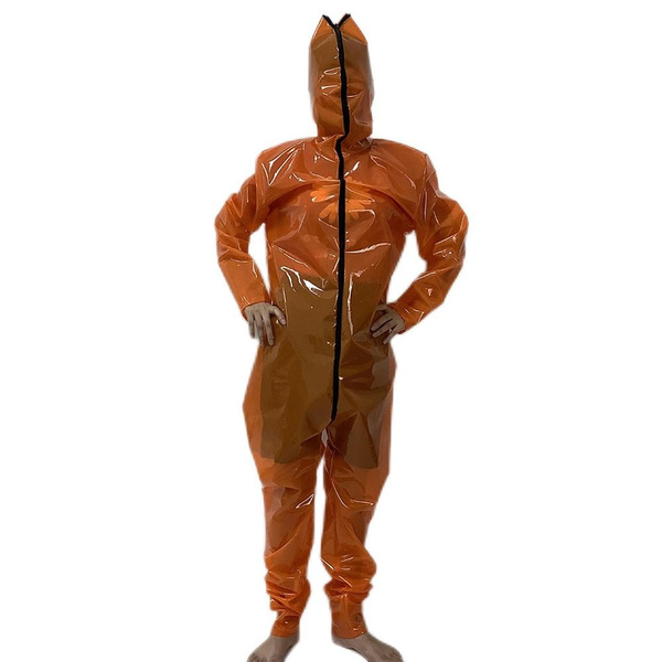 Sexy Sheer Hooded Catsuit PVC Plastic Front Zipper Open Crotch ...