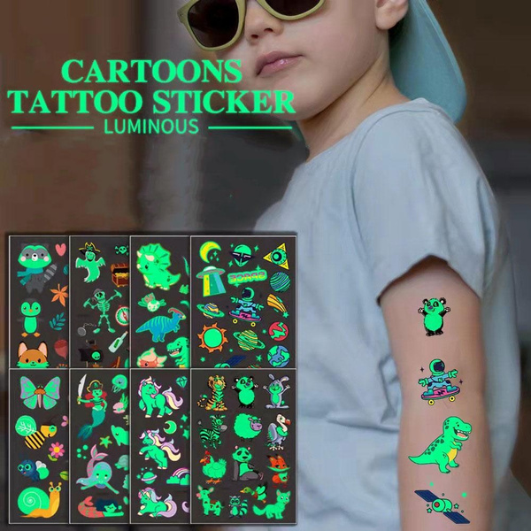 Luminous Temporary Tattoos for Children Cartoon Unicorn Glitter Fake ...