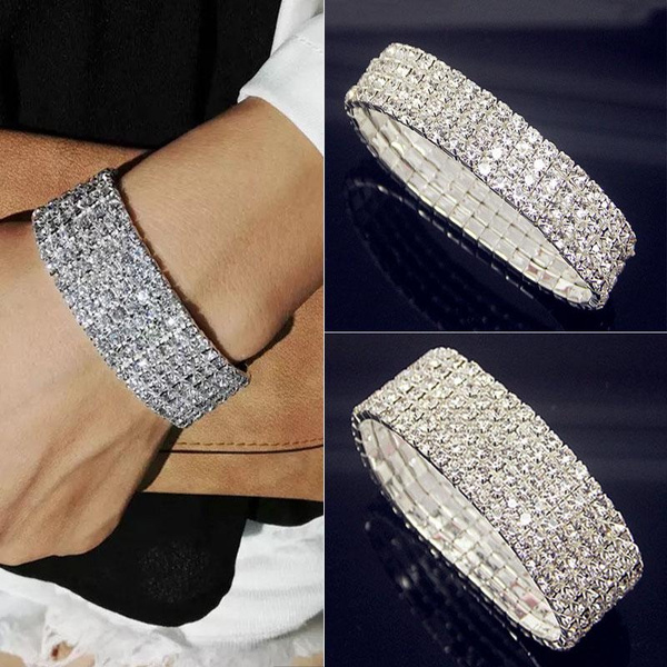 1-6 Rows Women Girls Sparkling Crystal Rhinestones Bracelets Bridal ...