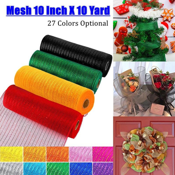 Poly Mesh Ribbon 10Inch X 10Yard Tinsel Foil Stripe Wrapping Ribbon DIY ... Poly Mesh Ribbon 10Inch X 10Yard Tinsel Foil Stripe Wrapping Ribbon DIY ...