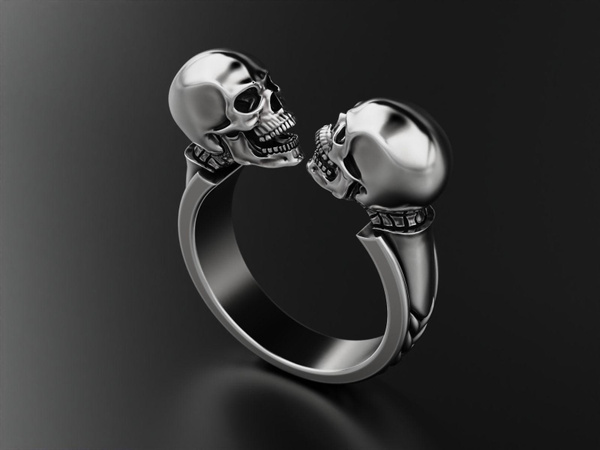 Vintage Men's Antique Silver Stainless Steel Twin Skull Open Ring Hip ...