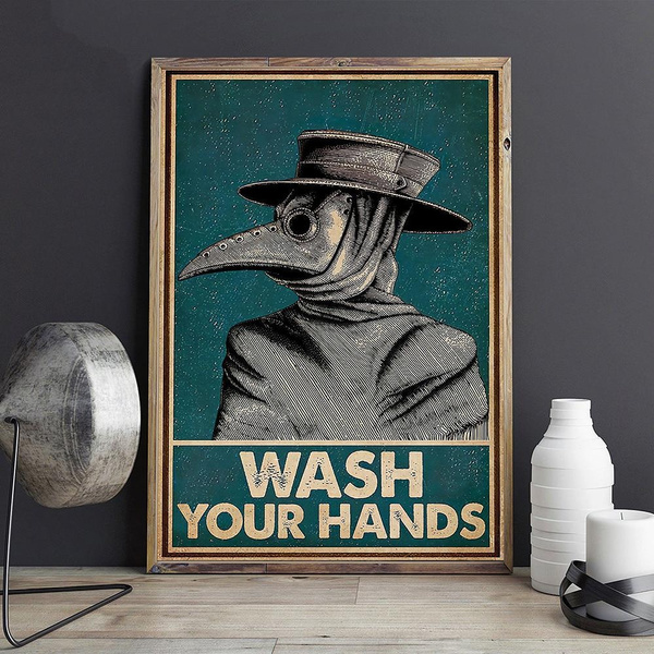 Vintage Poster Plague Doctor Wash Your Hand Sign Public Health Retro ...