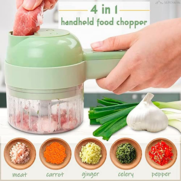 4 In 1 Handheld Electric Vegetable Cutter Set - Electric Garlic Chopper ...