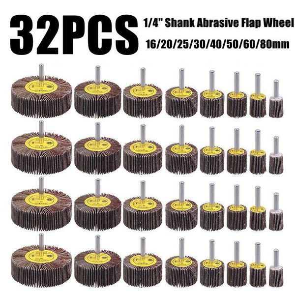 32 Pcs 8 Sizes 1/4 Inch Abrasive Flap Wheel Sander Set, 80 Grit ...