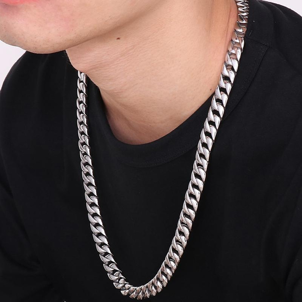 Cool 12MM Curb Chain Necklace for Men High Polished Stainless Steel ...