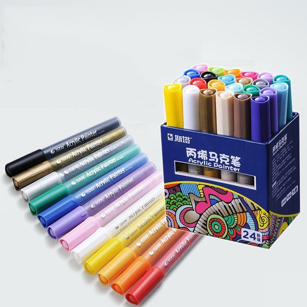 24 Color Marker Acrylic Pen Set Hand-painted Ceramic Graffiti Water ...