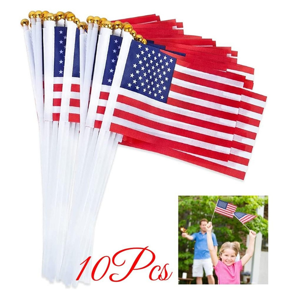 10 Pcs Handheld US Flag with Polyester Stick Mini USA Flag for 4th of ...