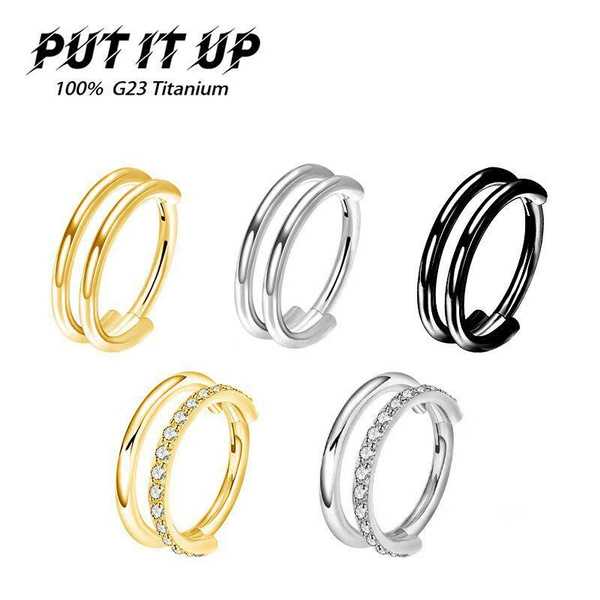 ASTM F136 Titanium Nose Piercing Ring 16G CZ Hinged Septum Clicker ...