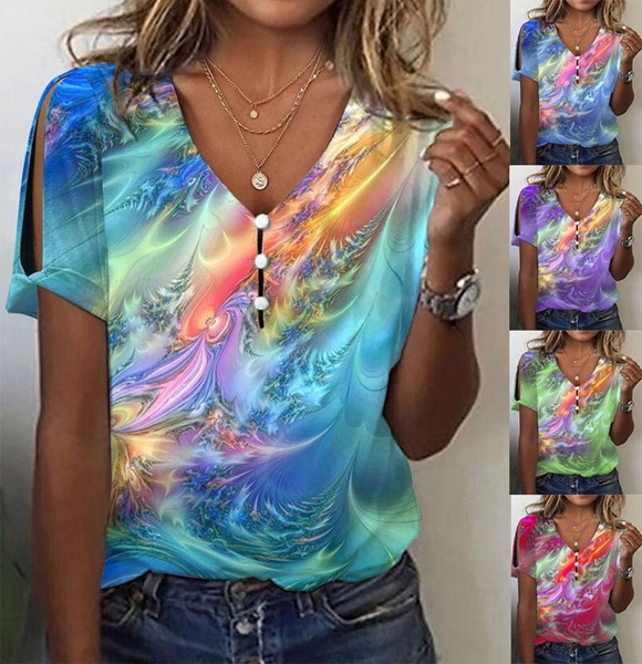 XS-8XL Women's Summer Fashion Clothes V-neck Short Sleeve Shirts Casual ...