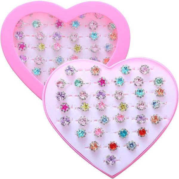 36pcs Little Girl Rhinestone Gem Rings,Adjustable,Random Color Style ...