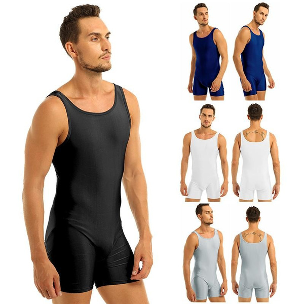 Mens One Piece Sleeveless Vest Tank Top Leotard Gymnastics Bodysuit ...