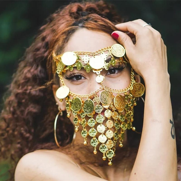 Luxury Gold Multilayers Coin Tassel Head Chains Mask Veil Face Chains ...