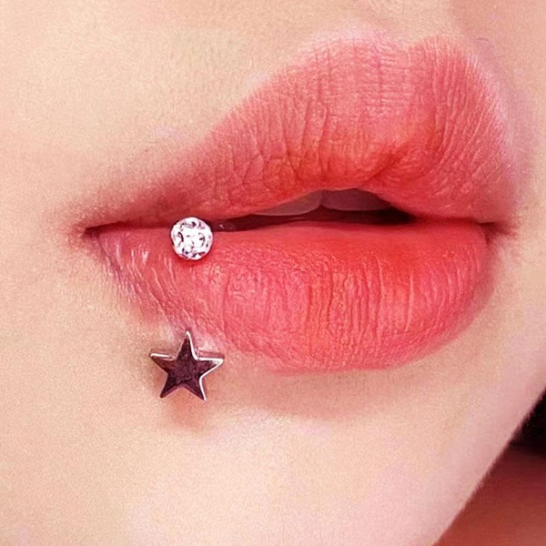 1Pc Star Lip Piercing Crystal Lip Ring Vertical Labret Piercing Snake ...