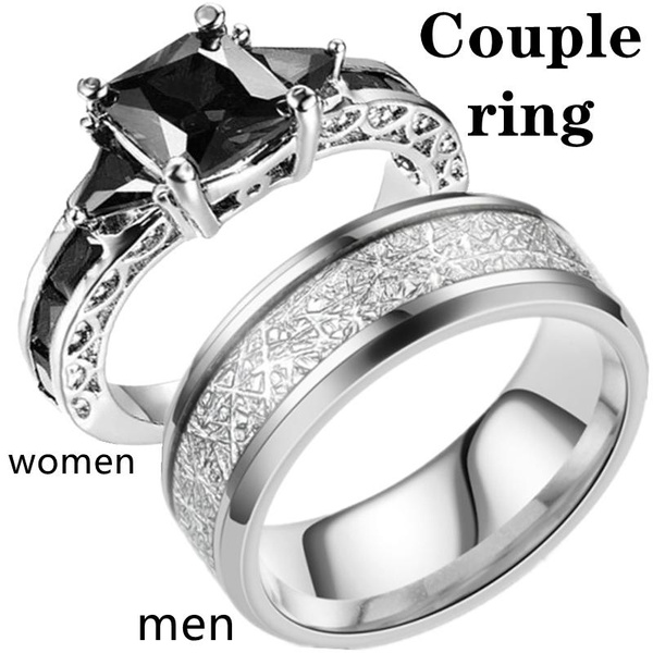 Fashion Couple Zircon Ring Engagement Ring Couple Square Large Gem Ring ...