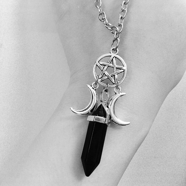 New Triple Goddess Crystal Point Pentacle Moon Natural Stone Pendant ...