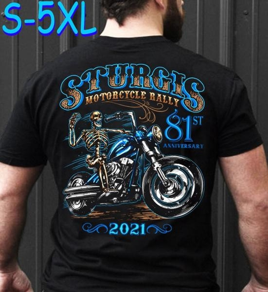 New Fashion Sturgis Motorcycle Rally Blue Skeleton 81st Anniversary T ...