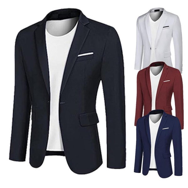 Men's Slim Fit Suits Jacket Business Single Breasted One Buttons Formal ...