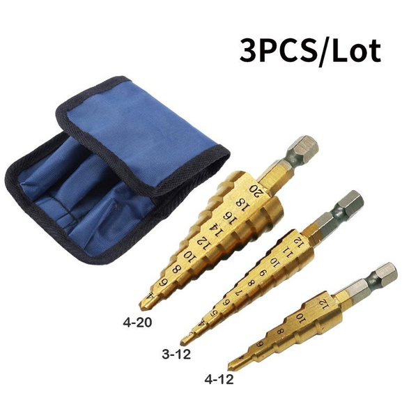 3Pcs/lot Handle Step Drill HSS Titanium Coated Step Drill Bit, Multiple ...