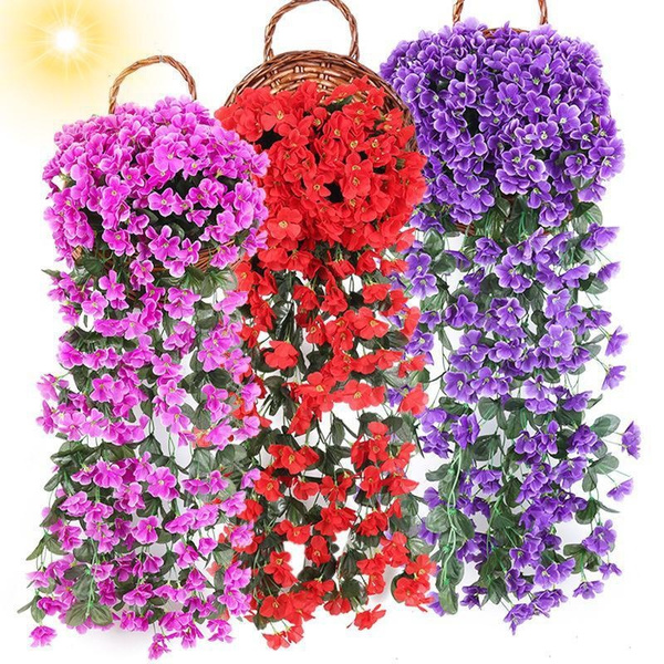 Artificial Hanging Flowers Decorations 1-2pcs Violet Ivy Flowers ...