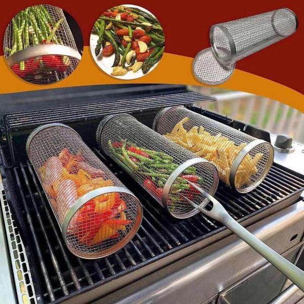 Stainless Steel Grill Multiuse Roaster Rolling Cylinder Basket Portable ...