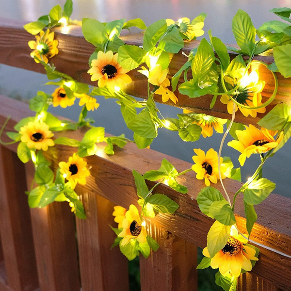 Artificial Sunflower Garland Fake Plants LED Lights, 2M/5M/10M Fake ...