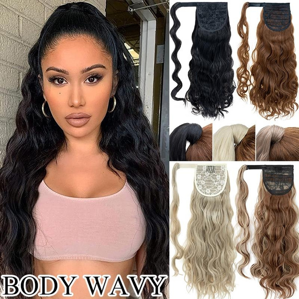 S-noilite 24 Inch Body Wavy Long Curly Ponytails Wrap Around Ponytail ...