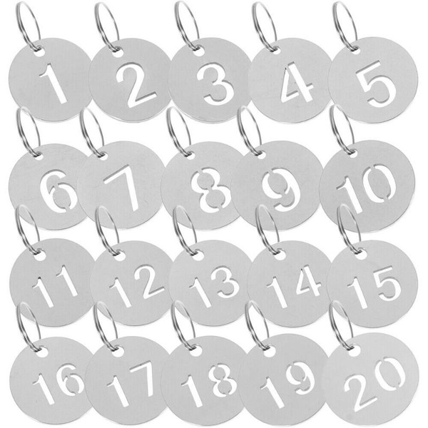 20pcs Silver Color Round Numbered Tags Stainless Steel Number 1-20 Tags ...