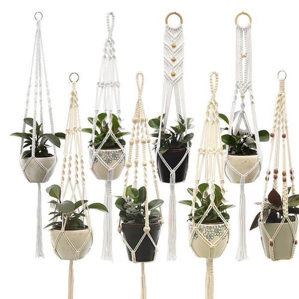 Macrame Plant Hanger Handmade Woven Diy Cotton Rope Indoor Balcony Wall ...