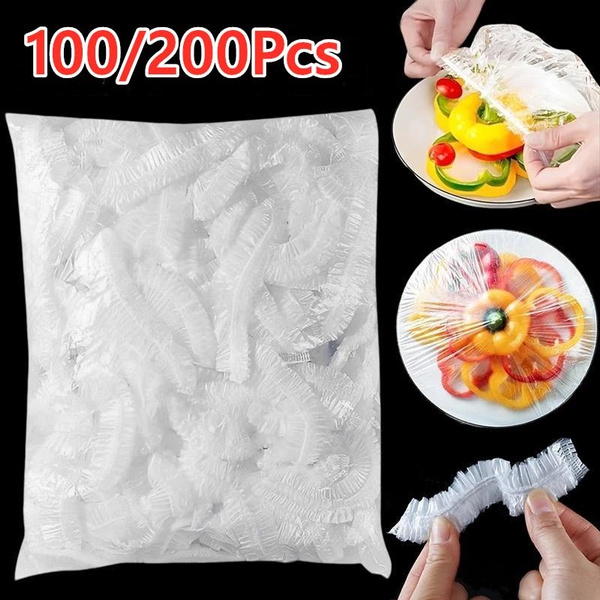 100/200Pcs Disposable Plastic Food Cover Stretch Wrap Lids For Fruit ...