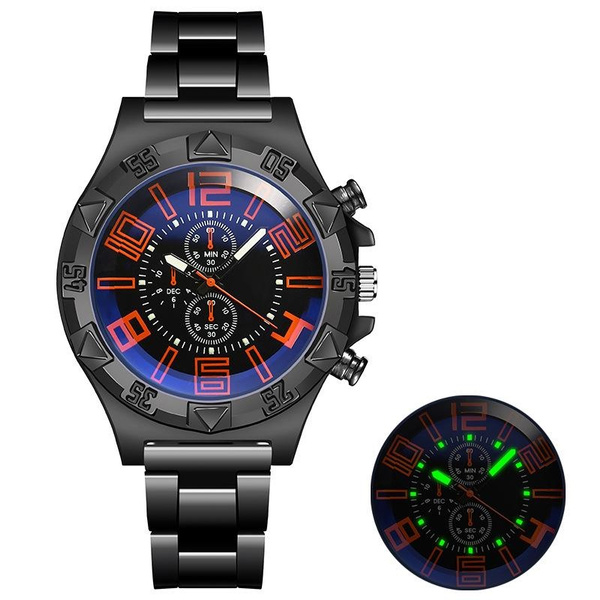 New Leisure Sports Men's Watch Blue Light Steel Band Men's Quartz Watch ...