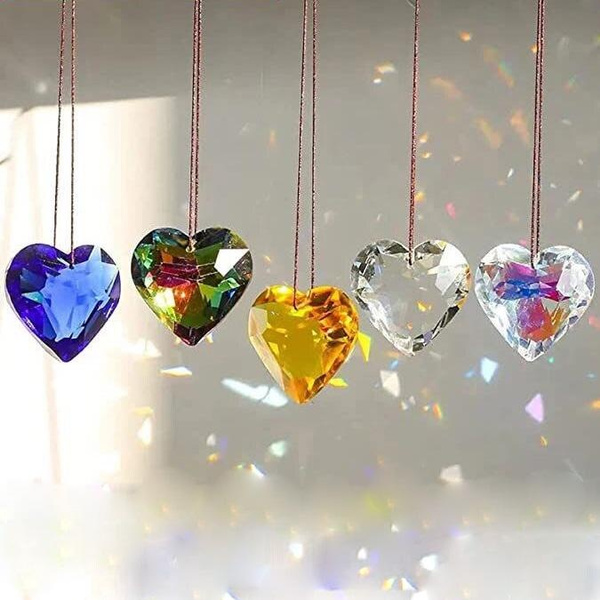1/5pcs Crystal Suncatcher Ball Heart Prisms Pendants Chandelier Window ...