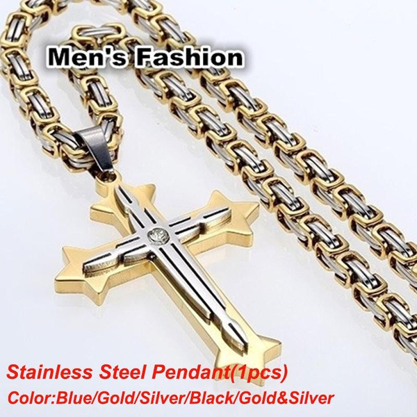 Men's Fashion Necklace Trend Stainless Steel Vintage Gold Cross Pendant ...