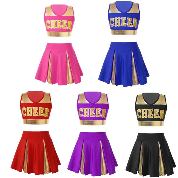 Children Girls Cheer Leader Cheerleading Outfit Uniform Kids Splice ...