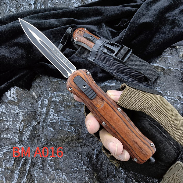 Benchmade A016 OTF Pocket Knife 440C Blade Wooden Non-Slip Handle ...
