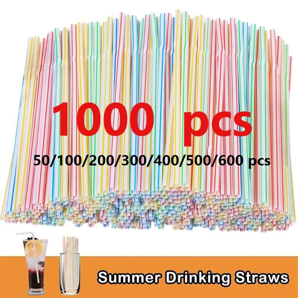 50/100/200/300/400/500/600/1000Pcs Rainbow Disposable Straws Flexible ...