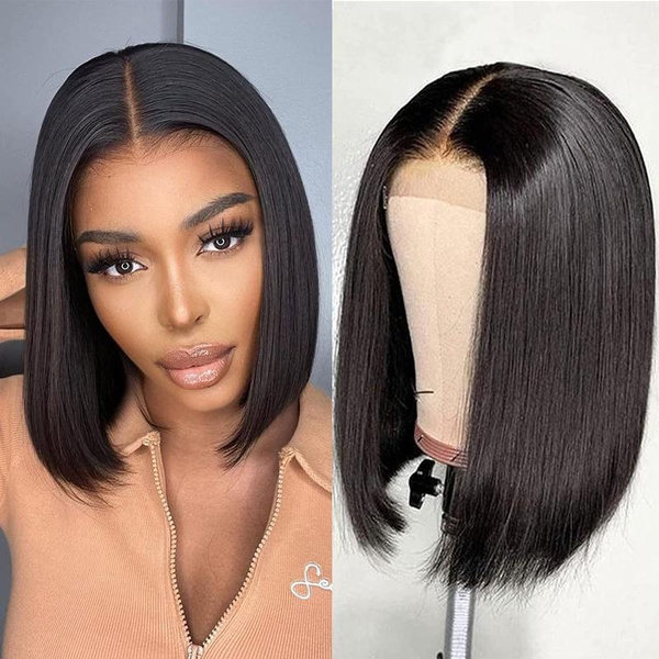 Straight Short Bob T Part Lace Wig Salon Wig Brazilian Human Hair Wigs ...